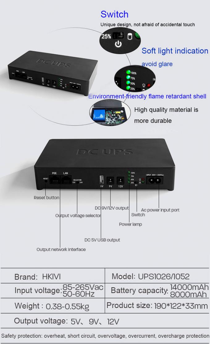 DC UPS 12v 14000mah 20000mah Mini Ups For Wifi Router Backup Power